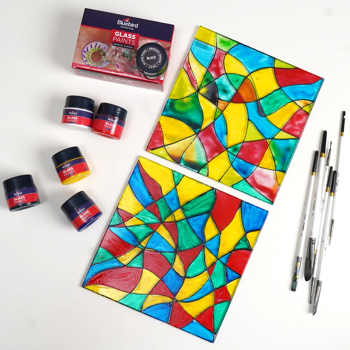 Glass Paints 25 ml | Set of 6 Primary Colors | Bluebird | Vibrant ...