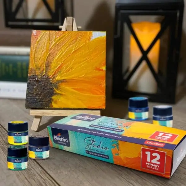 Studio Acrylic Paint 25 ml | Set of 12 Primary Colors | Bluebird ...