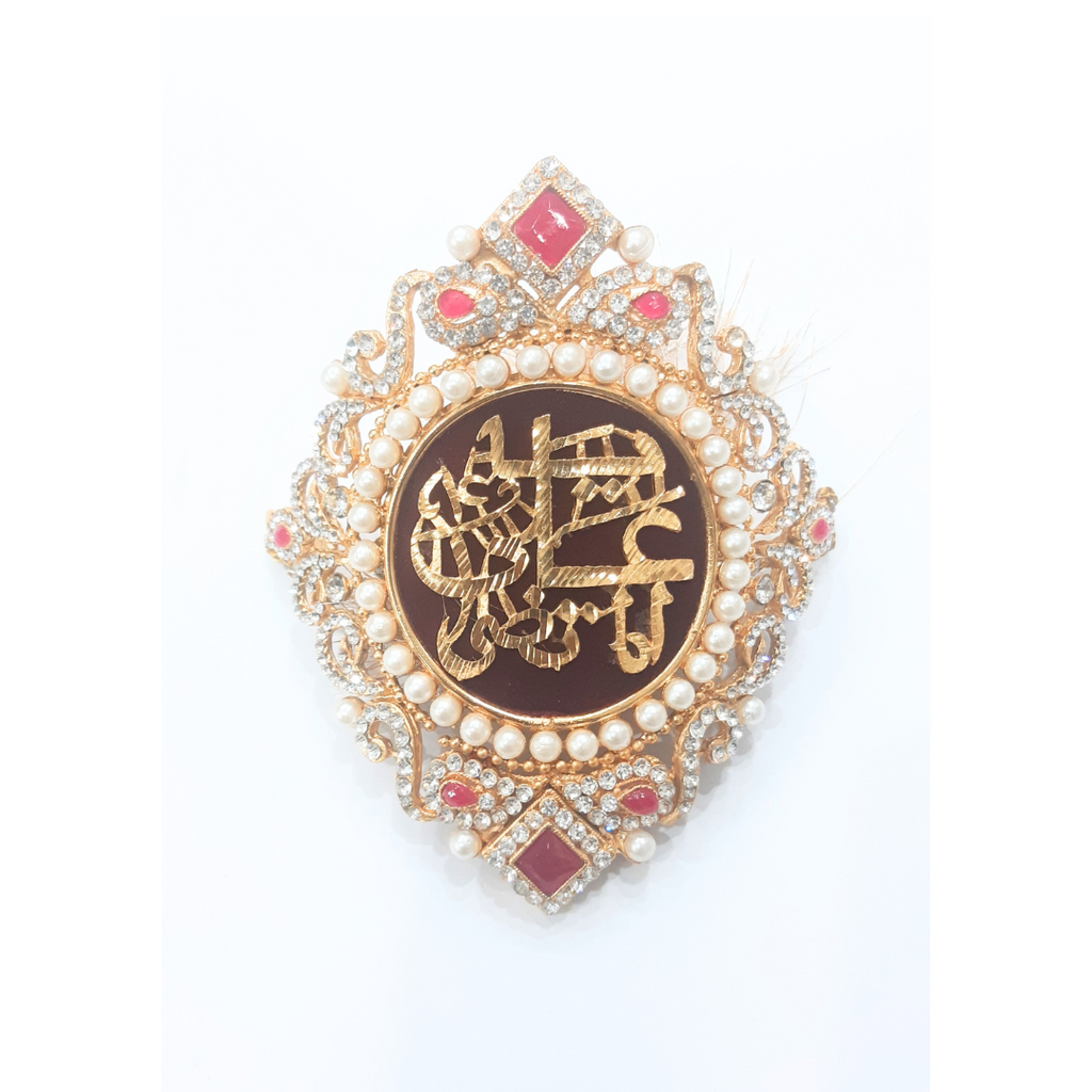 Red Imam Zamin in Metal Gold for Groom with Zircons & Red Stone Work ...