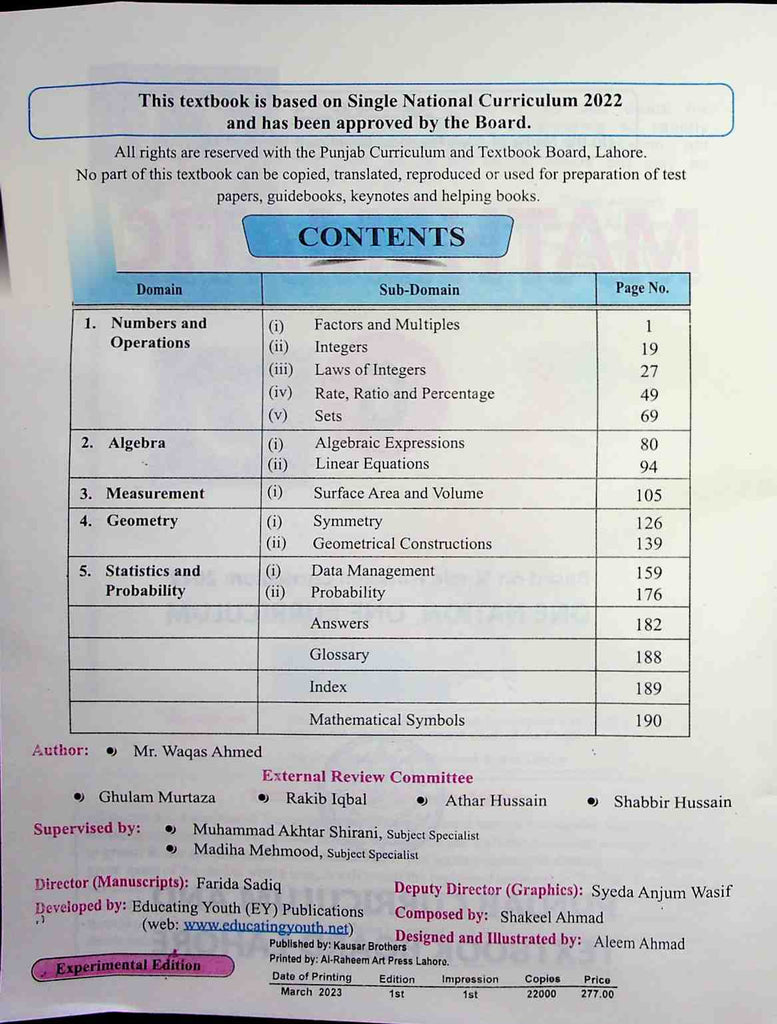 Mathematics Class 6 English Medium ( PTB ) – Iftikhar Book Depot