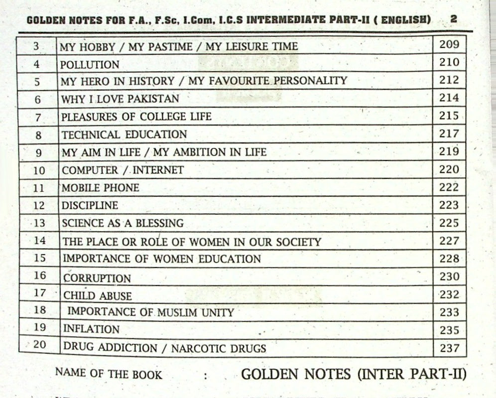Golden Notes On English For FA 2 – Iftikhar Book Depot