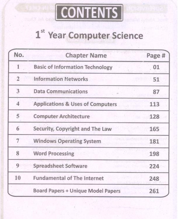 Unique Notes Computer Class 11 F.SC Part 1 – Iftikhar Book Depot