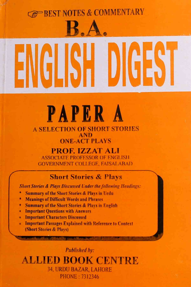 B.A English Digest Paper A Selection of Short Stroies and One Act Play ...